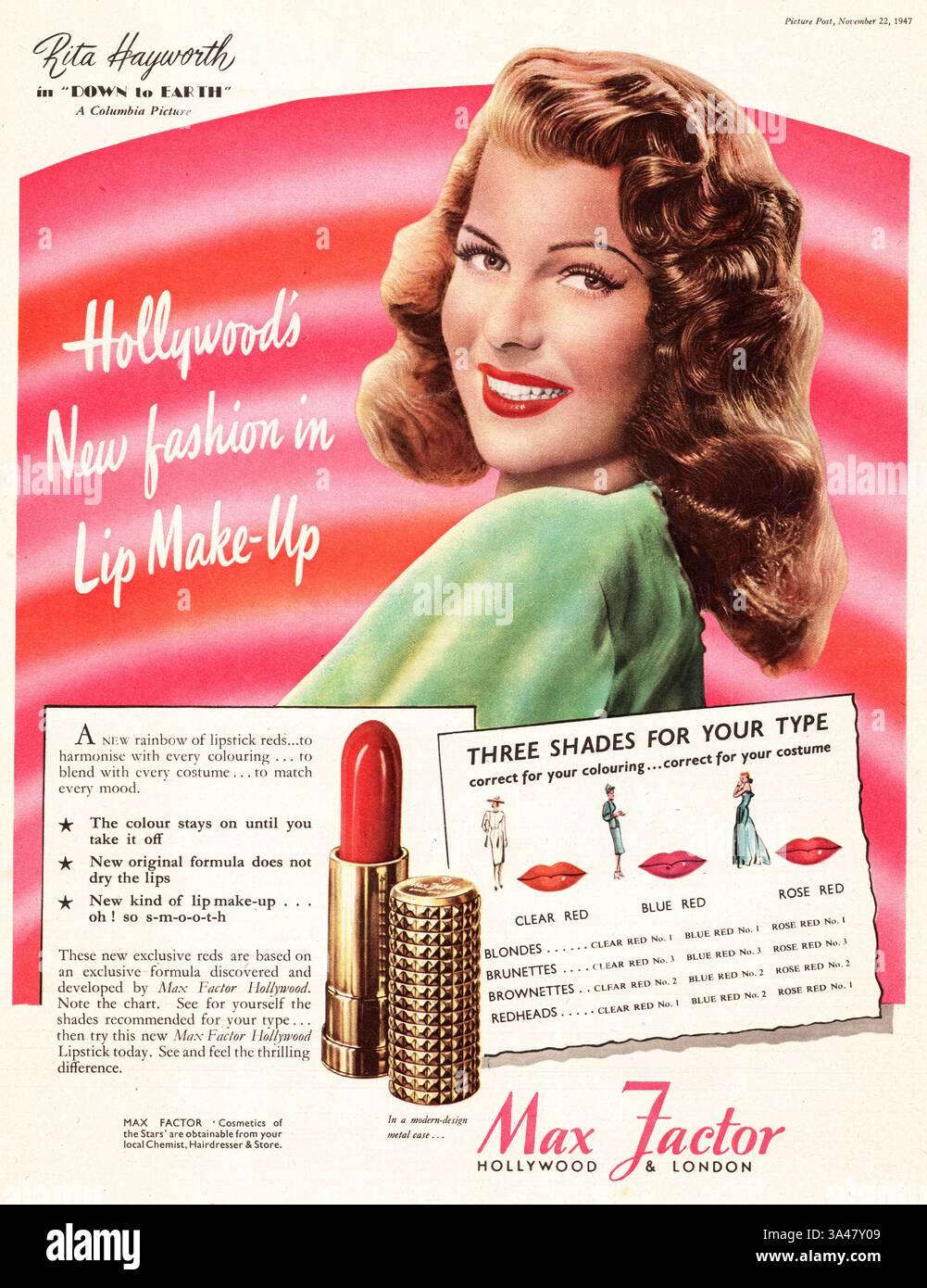 1947 max factor lipstick advert hi-res stock photography and images - Alamy