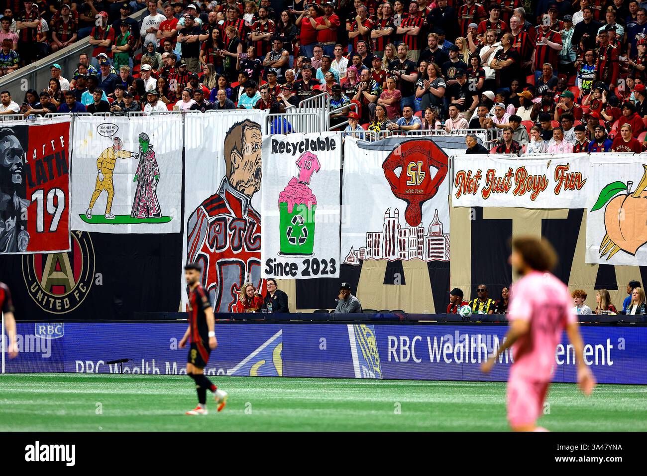 ATLANTA, GA - MARCH 16: The Atlanta United supporters hang their ...
