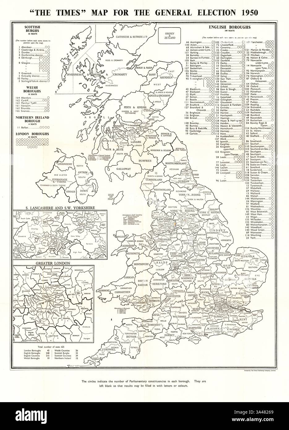 1950 The Times General Election constituencies map Stock Photo - Alamy
