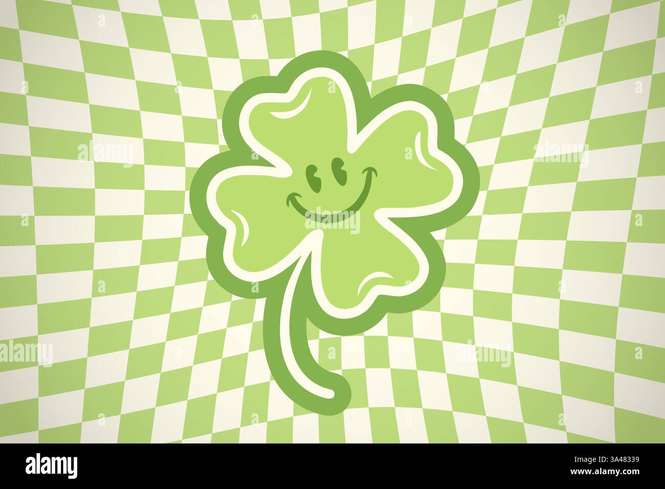 Vector lucky clover is on retro background in groovy style. Vintage ...