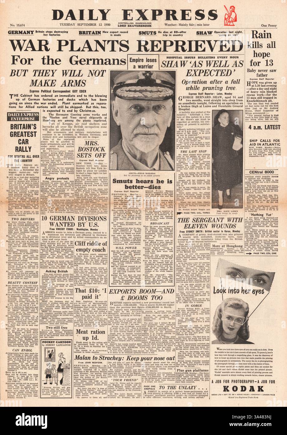 1950 daily express death of jan smuts hi-res stock photography and ...