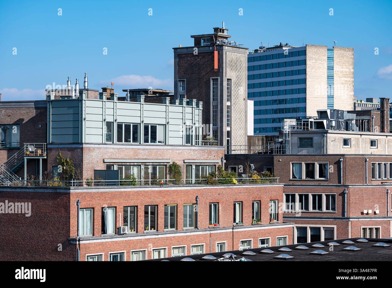 High angle view over the city center houses, hotels and offices in ...