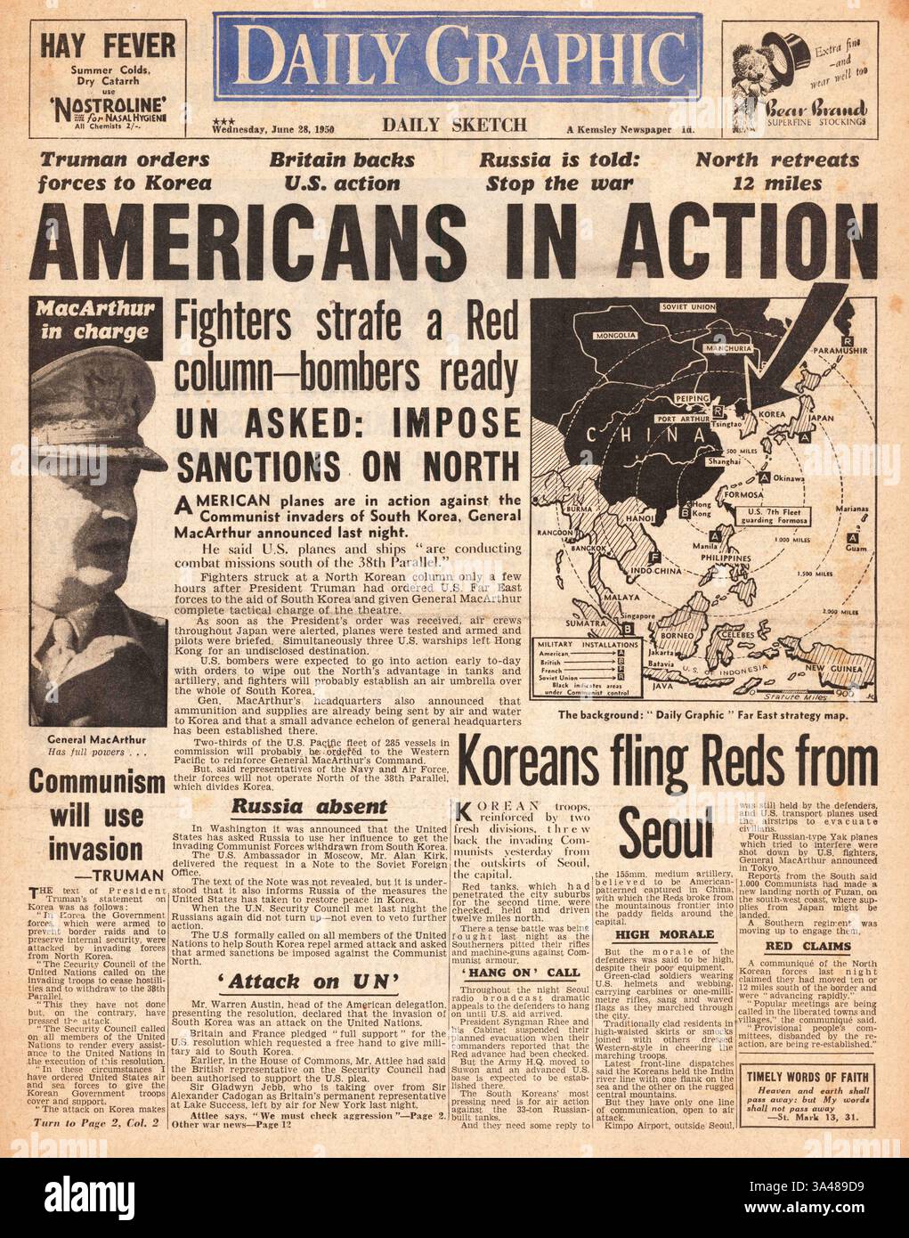 1950 Daily Graphic front page reporting Korean War Stock Photo - Alamy