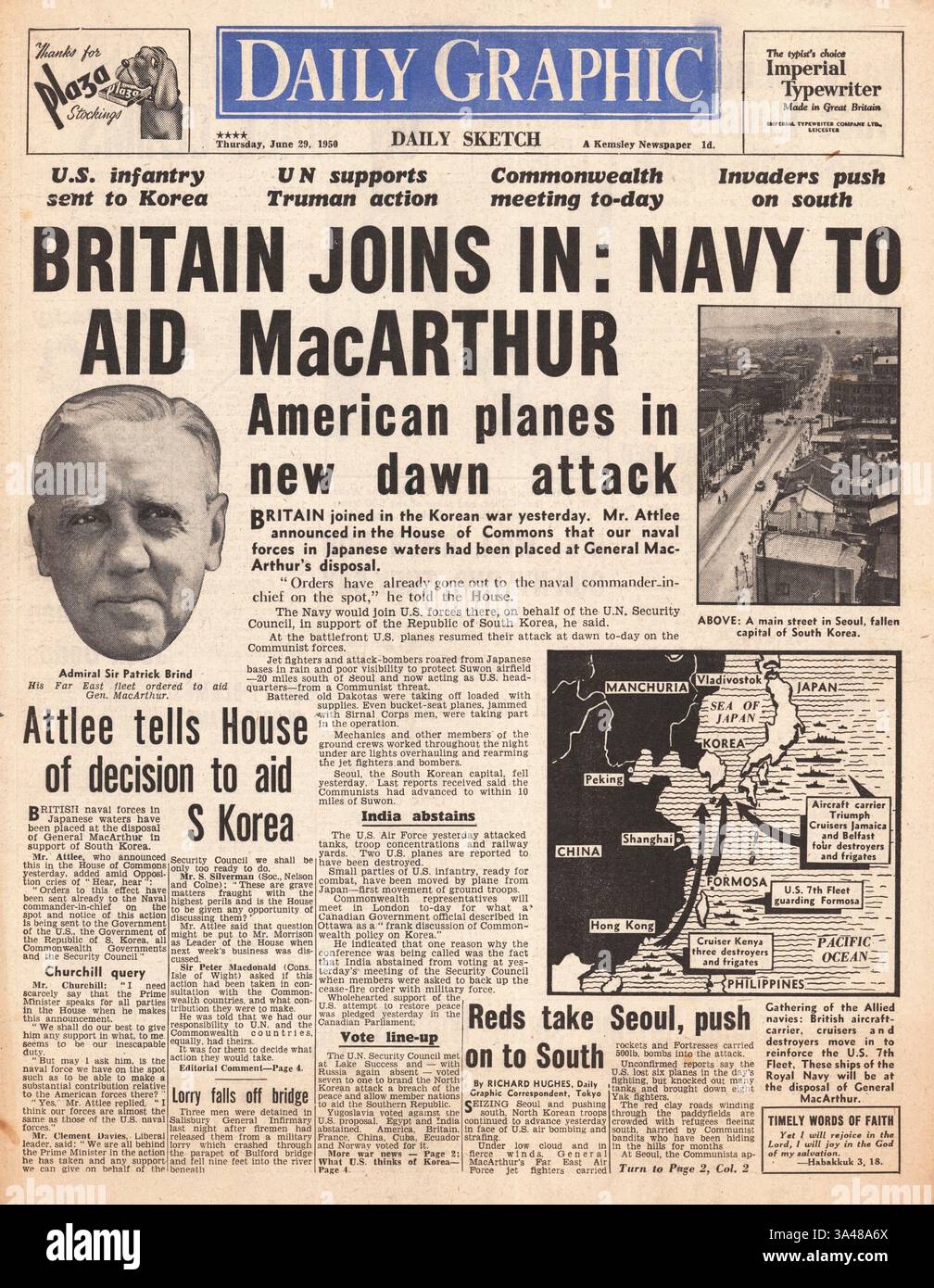 1950 Daily Graphic front page reporting Korean War Stock Photo - Alamy