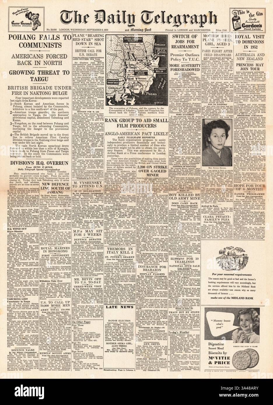 1950 Daily Telegraph front page reporting Korean War Stock Photo - Alamy