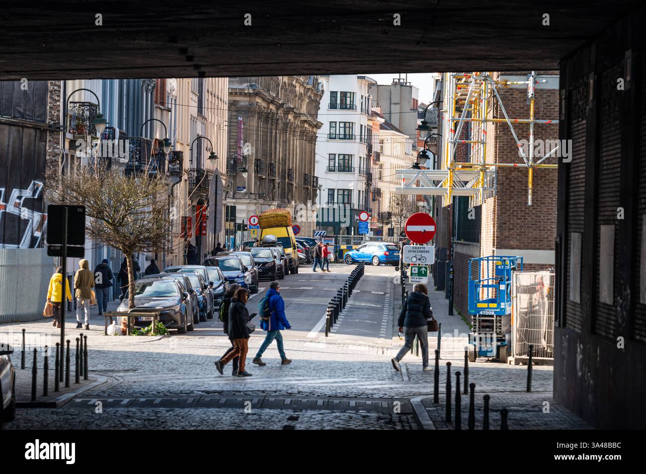 Bridge underpass connecting the Marolles district with the Stalingrad ...
