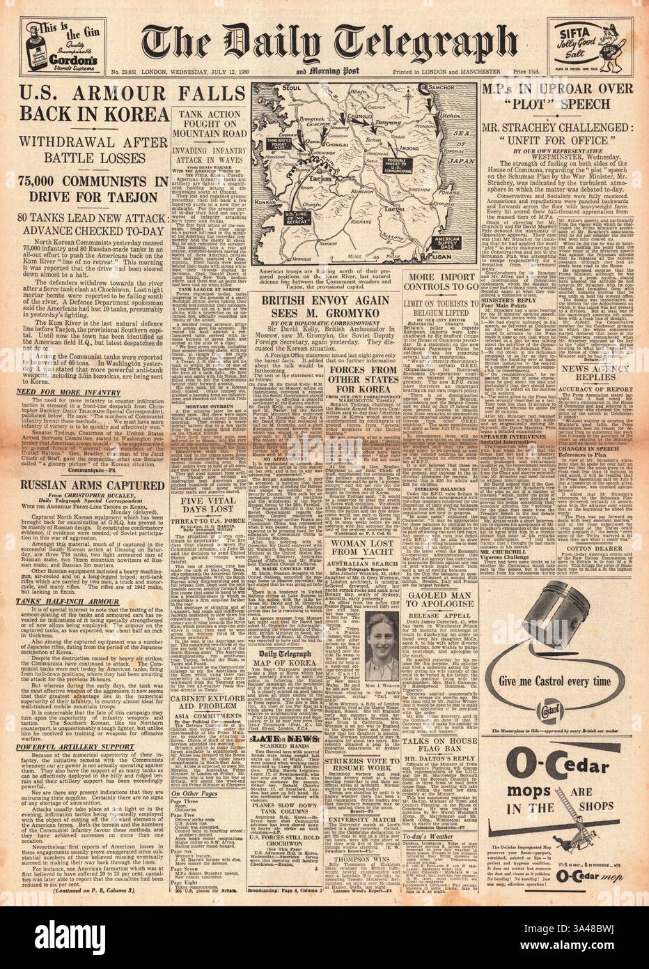 1950 Daily Telegraph front page reporting Korean War Stock Photo - Alamy