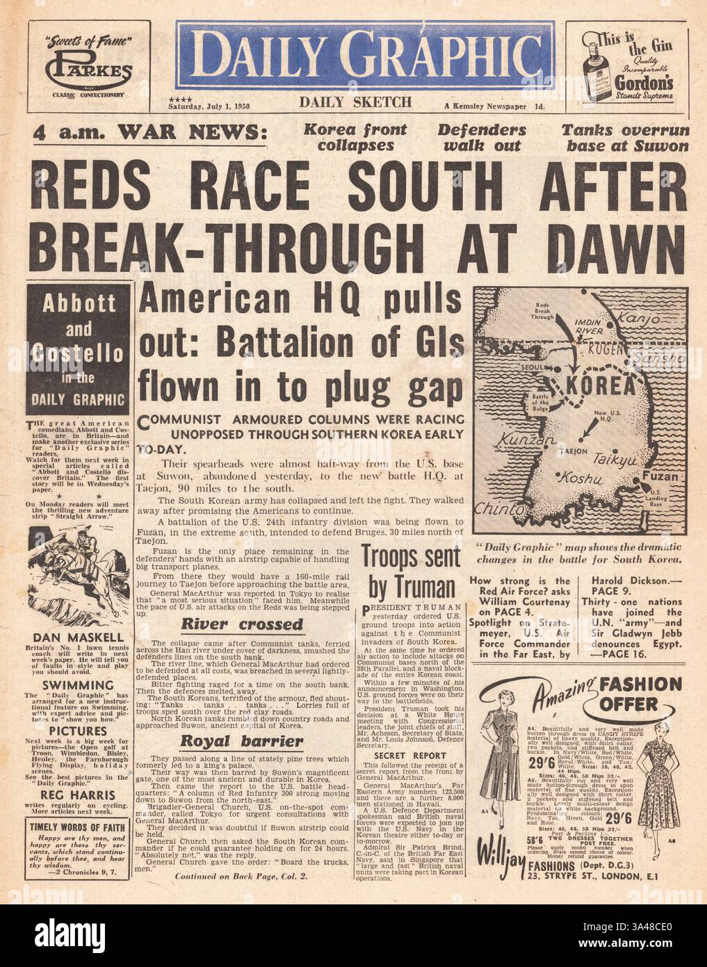 1950 Daily Graphic front page reporting Korean War Stock Photo - Alamy