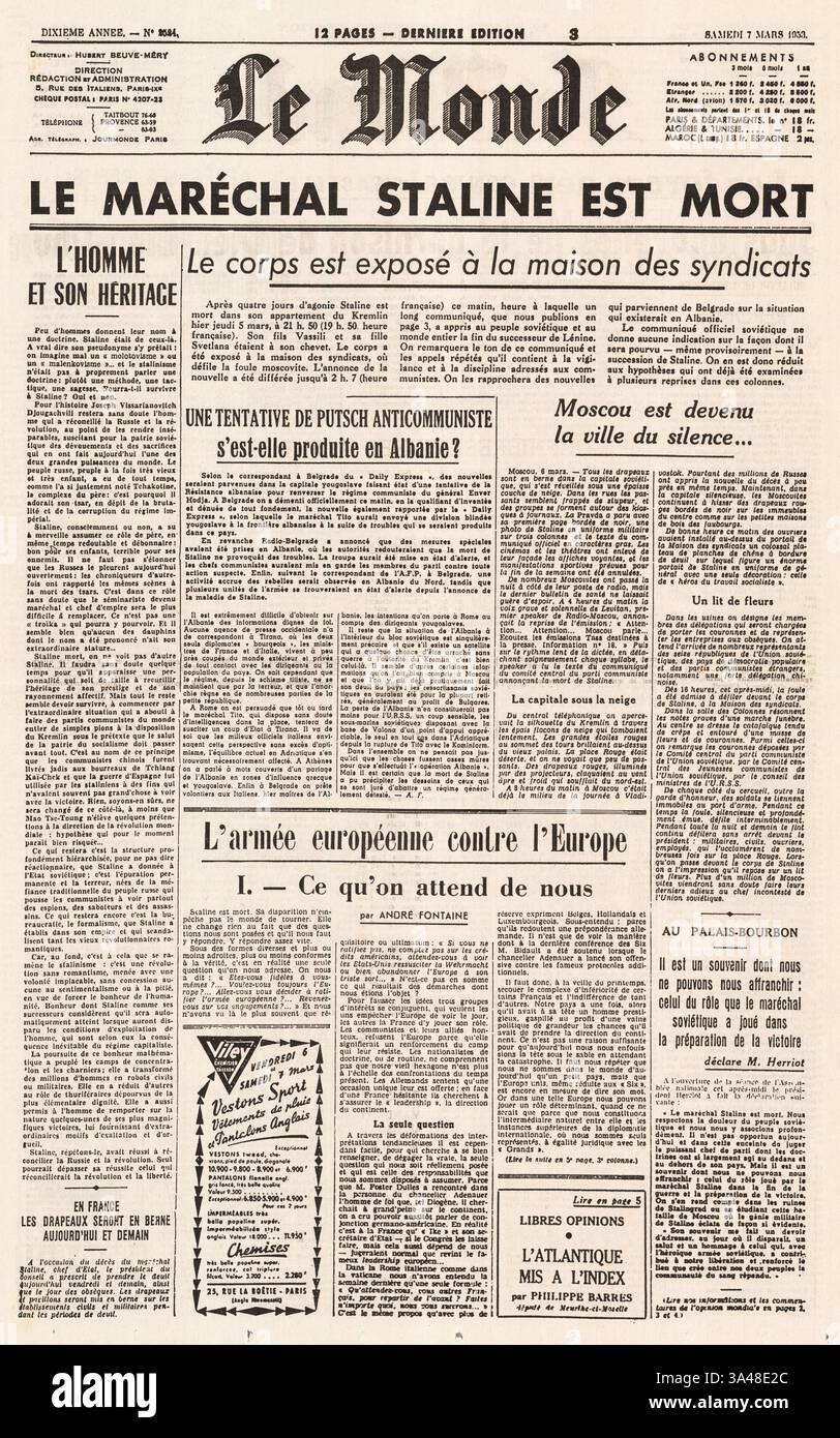 1953 le monde death of joseph stalin hi-res stock photography and ...