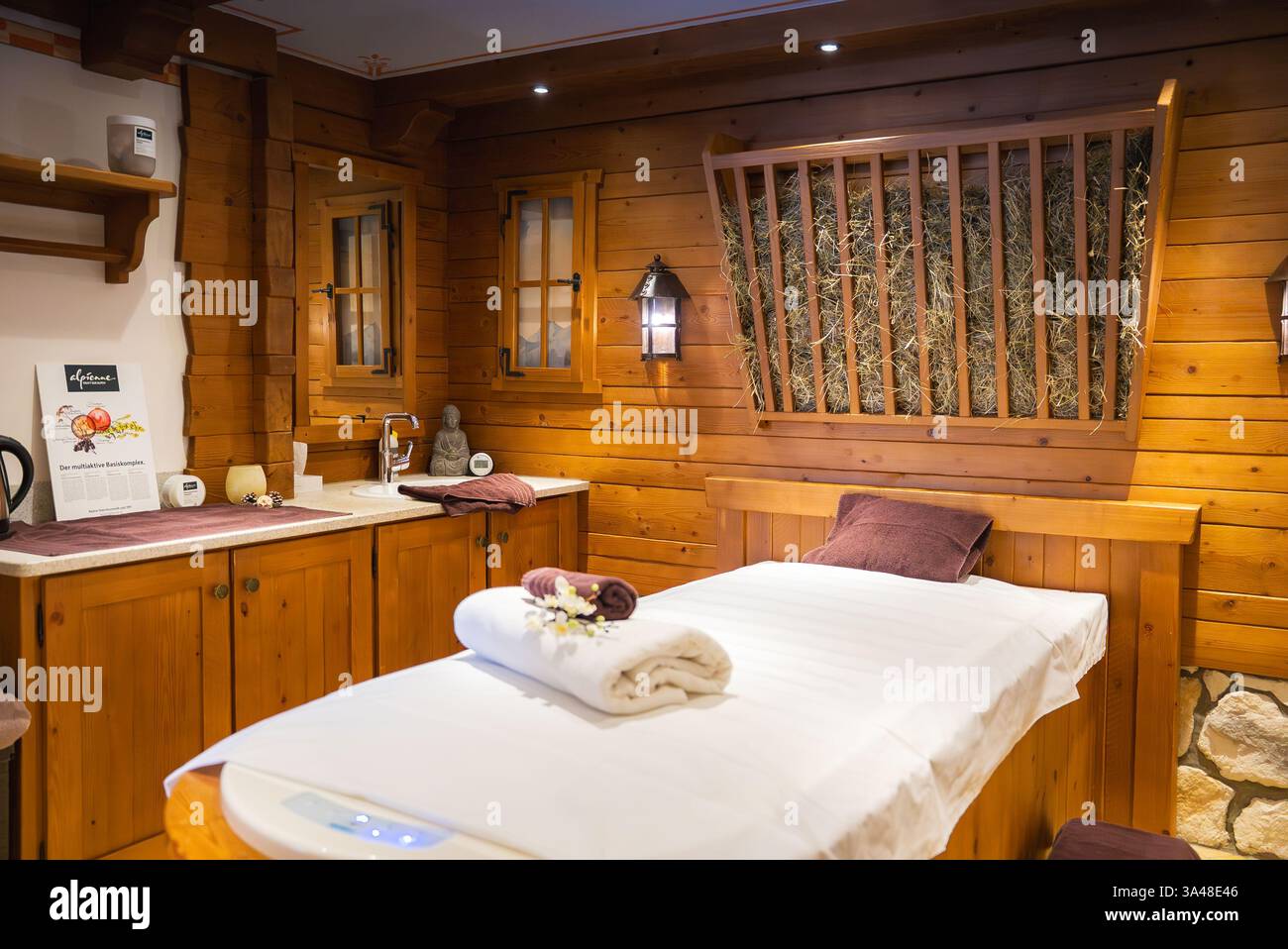 Spa Treatment Room with Wooden Interior in Ischgl, Austria Stock Photo ...