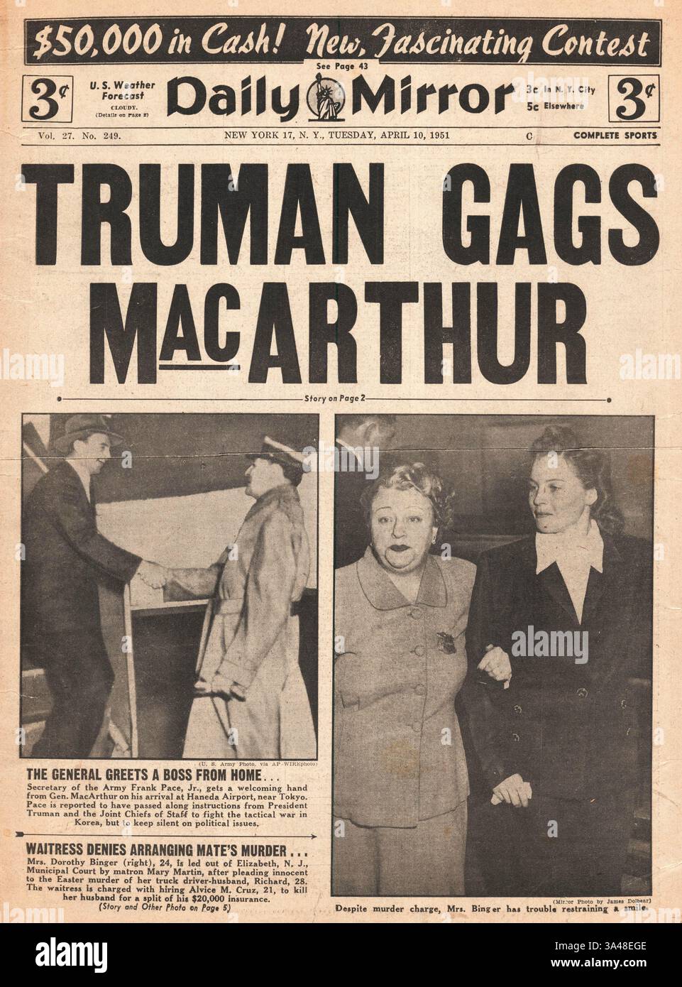 1951 new york daily mirror truman dismisses macarthur hi-res stock photography and images - Alamy