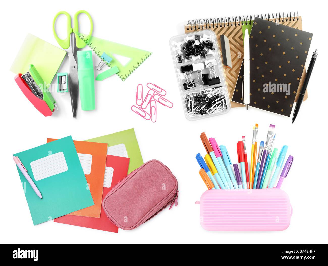Set of bright school stationery on white background Stock Photo - Alamy