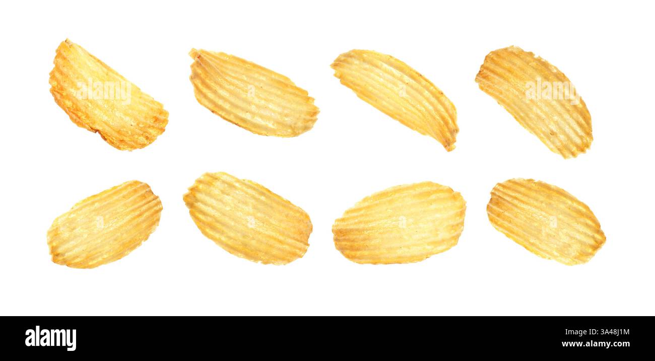 Tasty ridged potato chips on white background, collage Stock Photo - Alamy