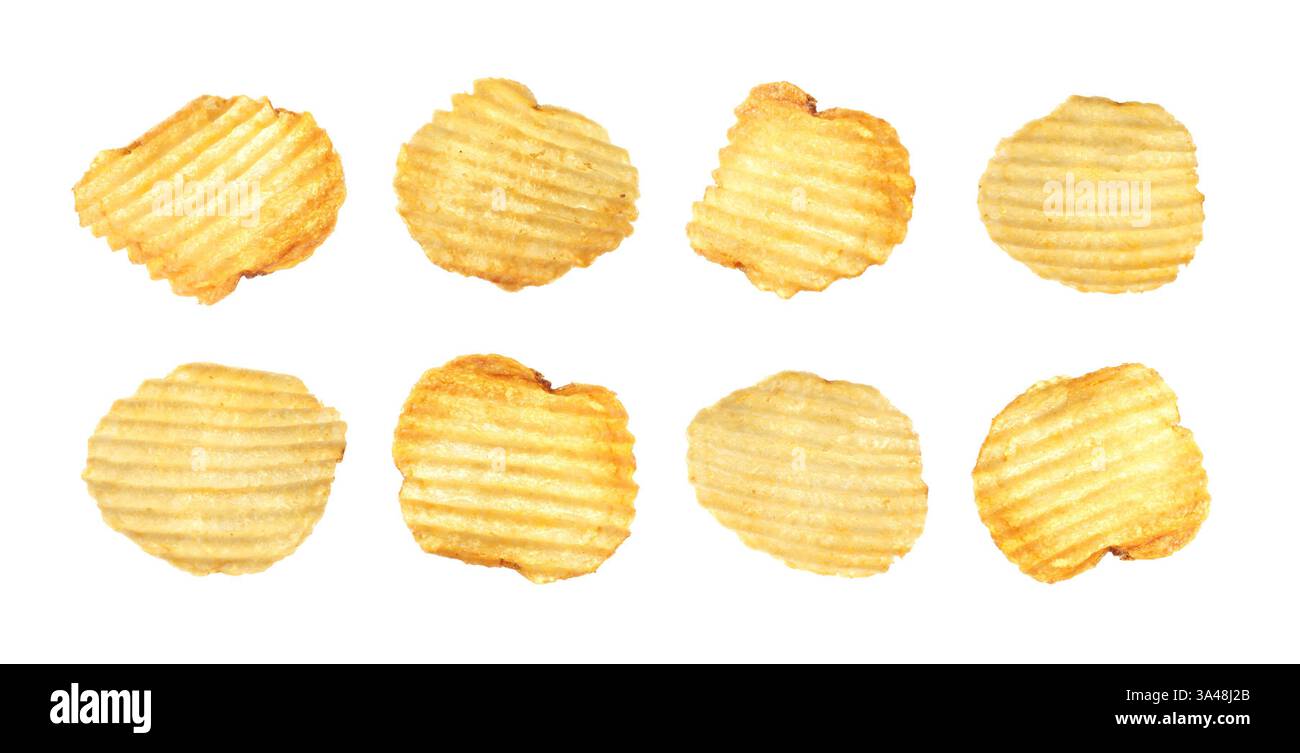Tasty ridged potato chips on white background, collage Stock Photo - Alamy