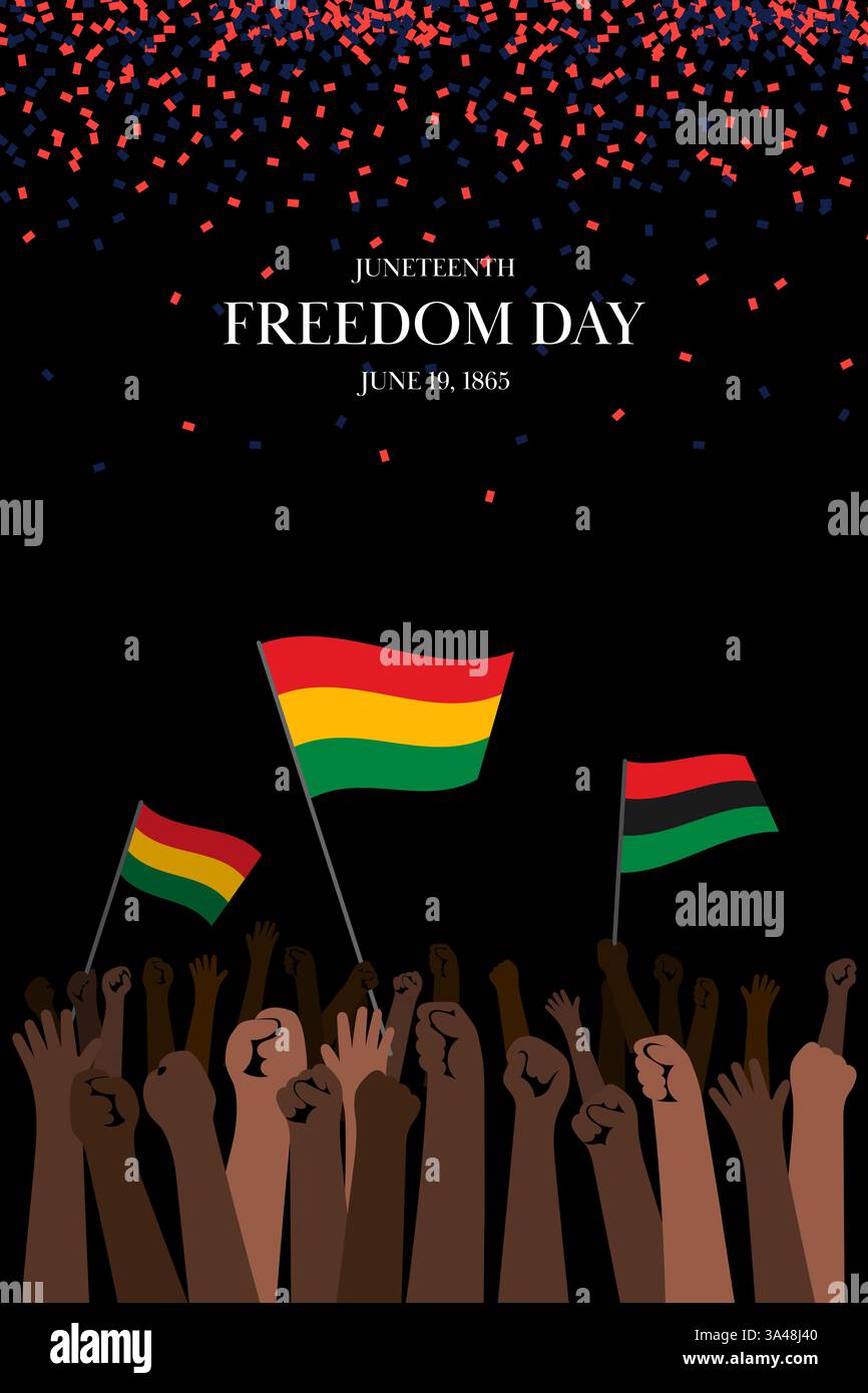 Juneteenth Freedom Day June 19 celebration poster. Raised fists and ...