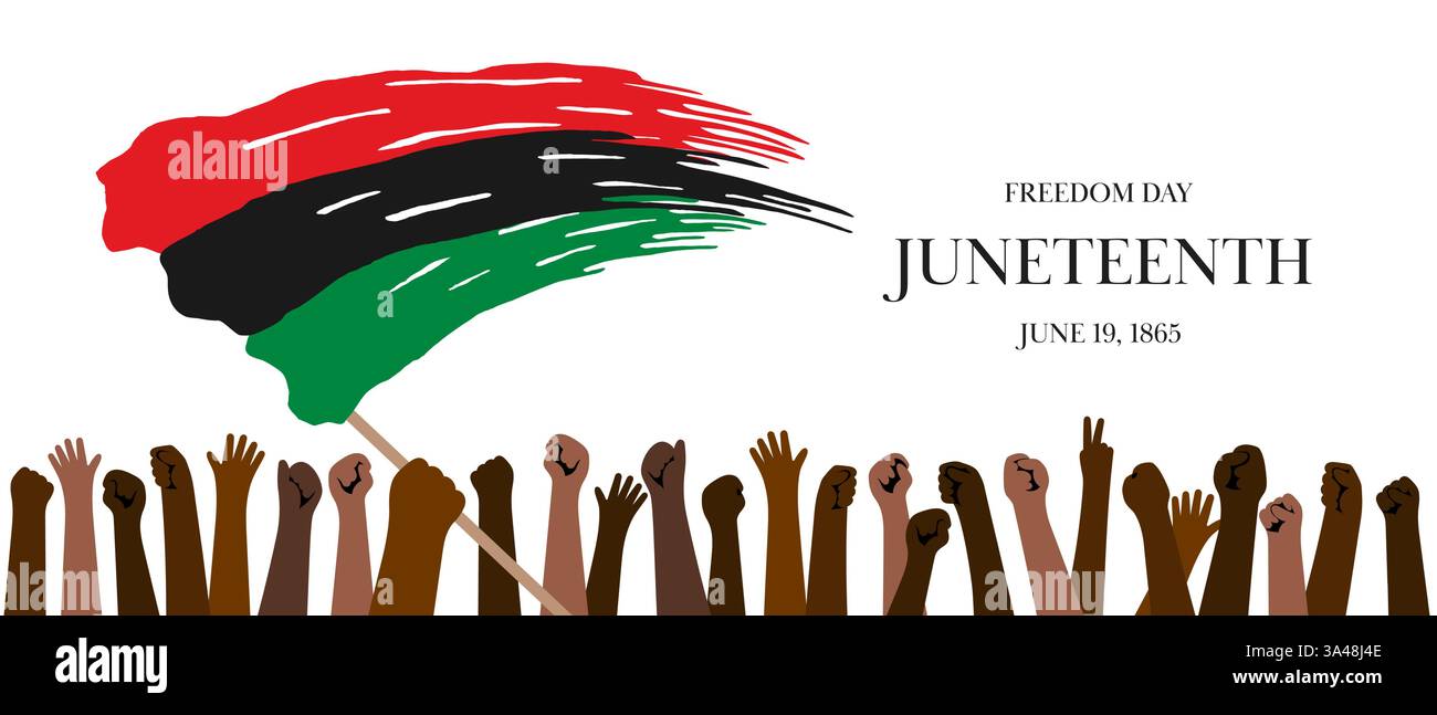 Juneteenth Freedom Day horizontal banner with raised fists symbolizing ...