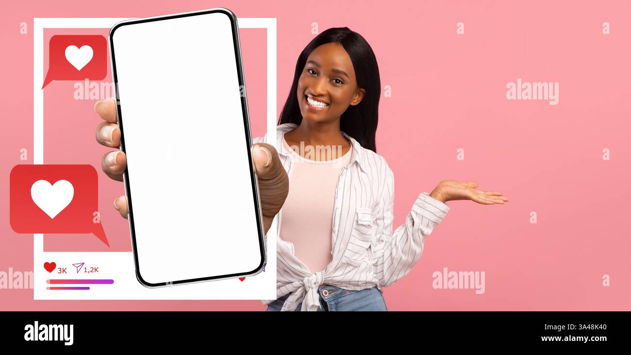 Influencer showcasing smartphone with social media engagement and ...