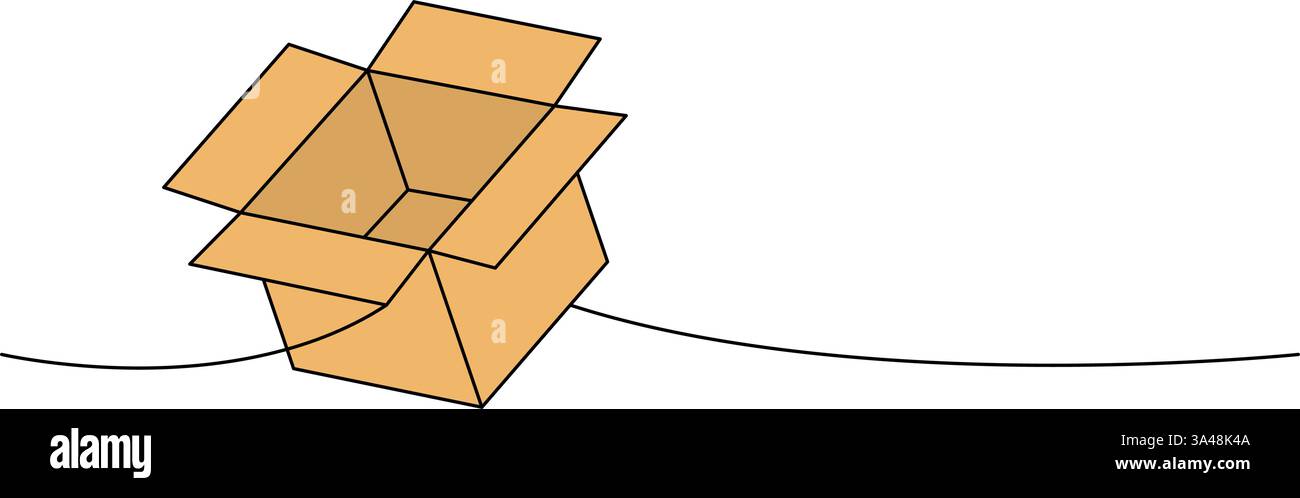 Open box one line colored continuous drawing. Cardboard box. Vector ...