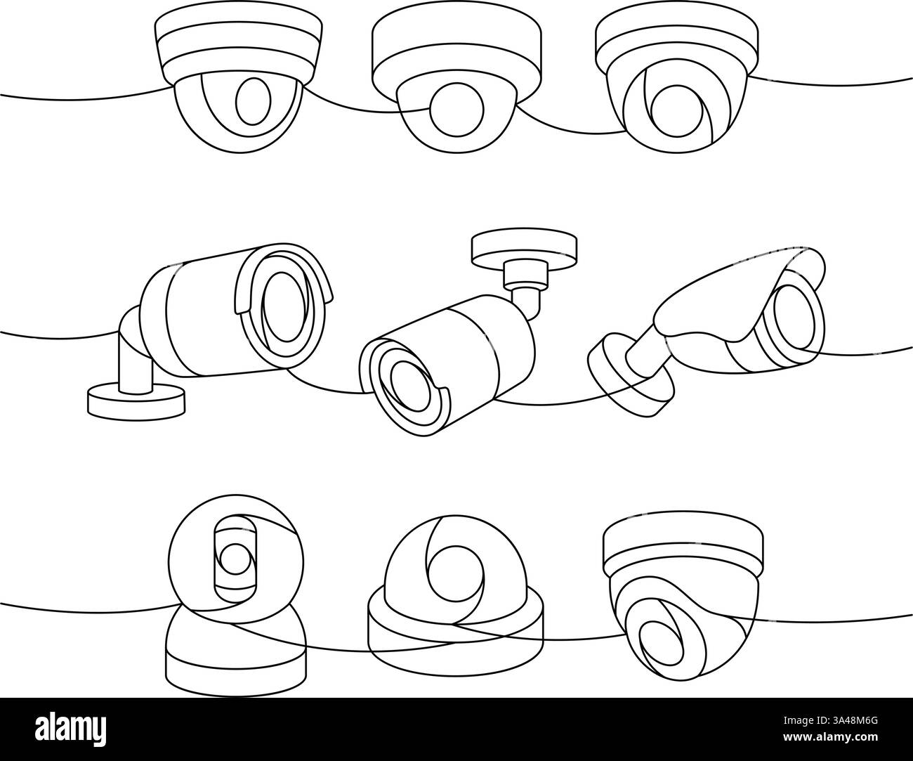 Security cameras one line continuous drawing. Home protection system ...