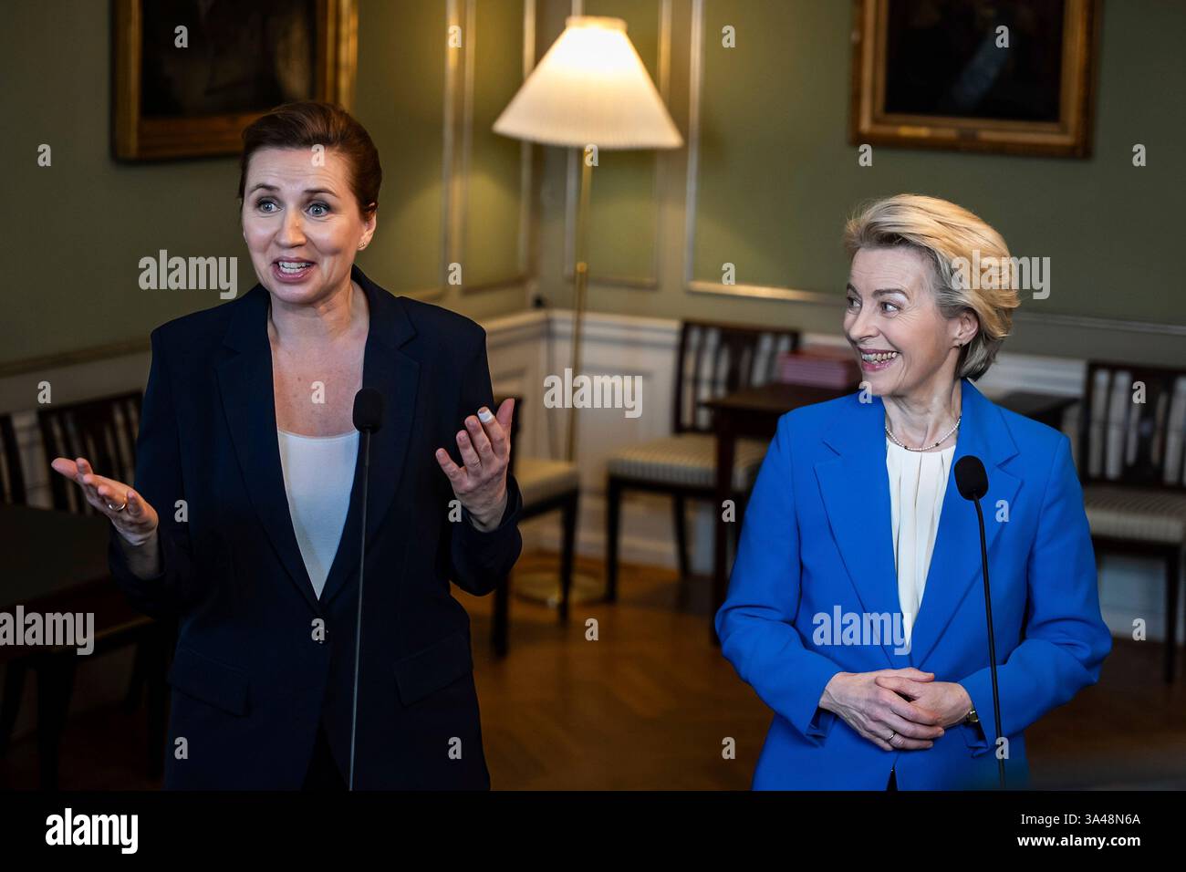 Danish Prime Minister Mette Frederiksen, left, and President of the ...