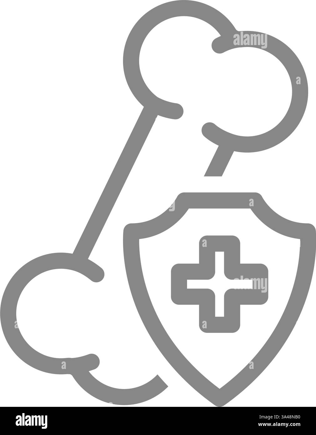 Human bone with a shield line icon. Bones protection and treatment ...