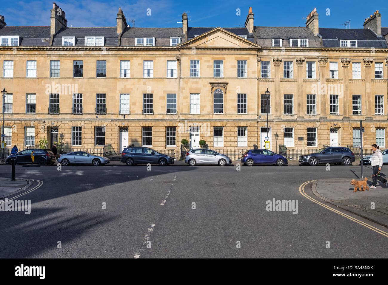 General view of the iconic Pulteney Street in Bath, UK, showcasing the ...