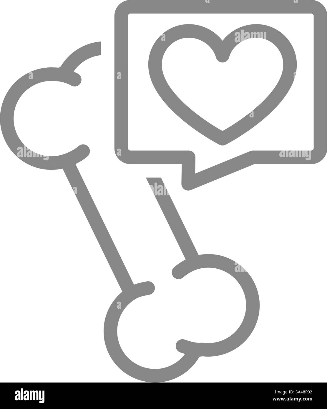 Human bone with heart in speech bubble line icon. Charity and donation ...