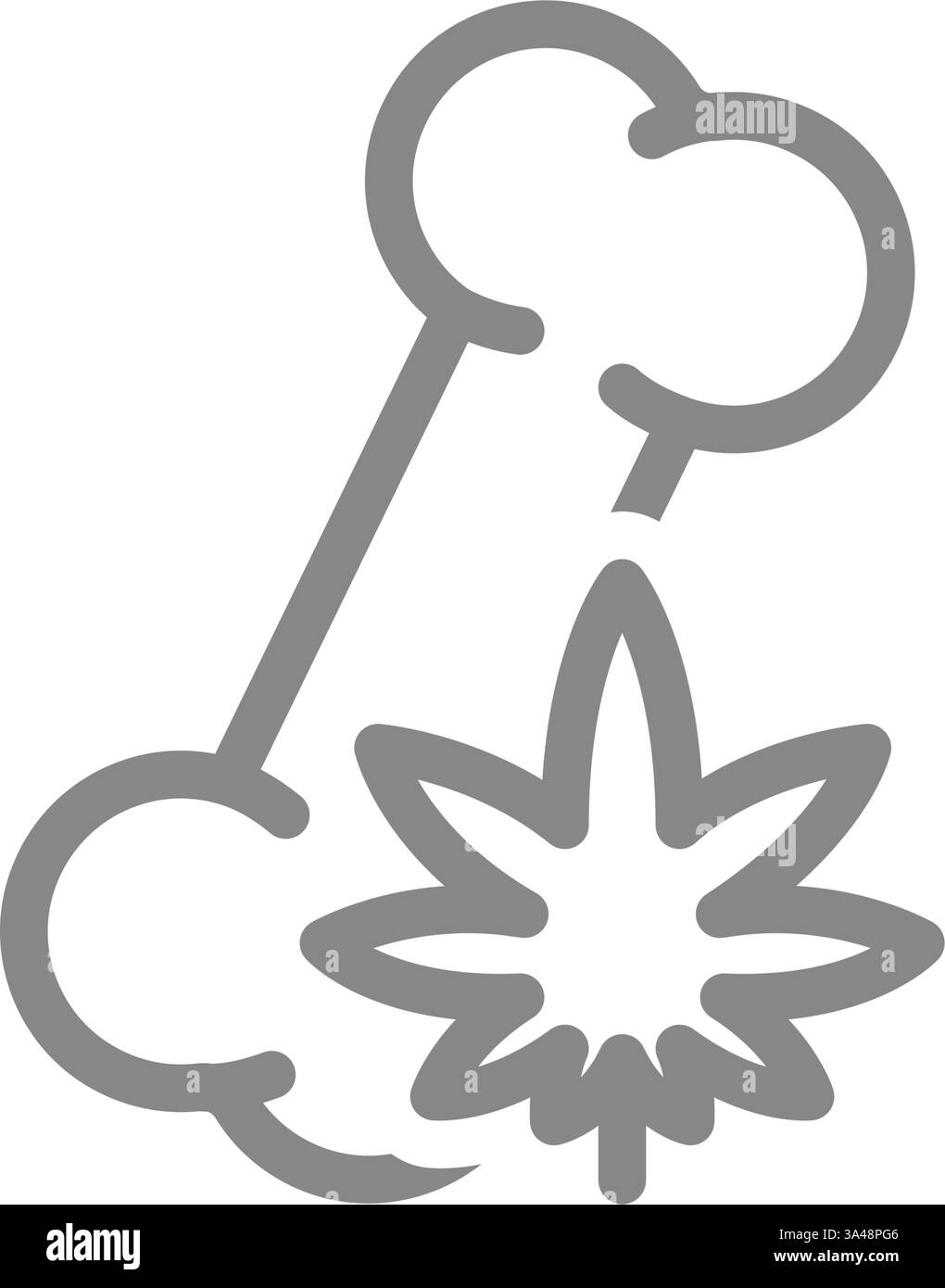 Human bone with marijuana leaf line icon. Cannabis treatment ...