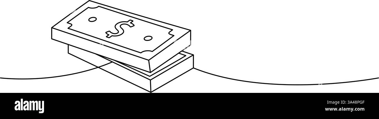 Two stack of dollar bills one line continuous drawing. Money investment ...