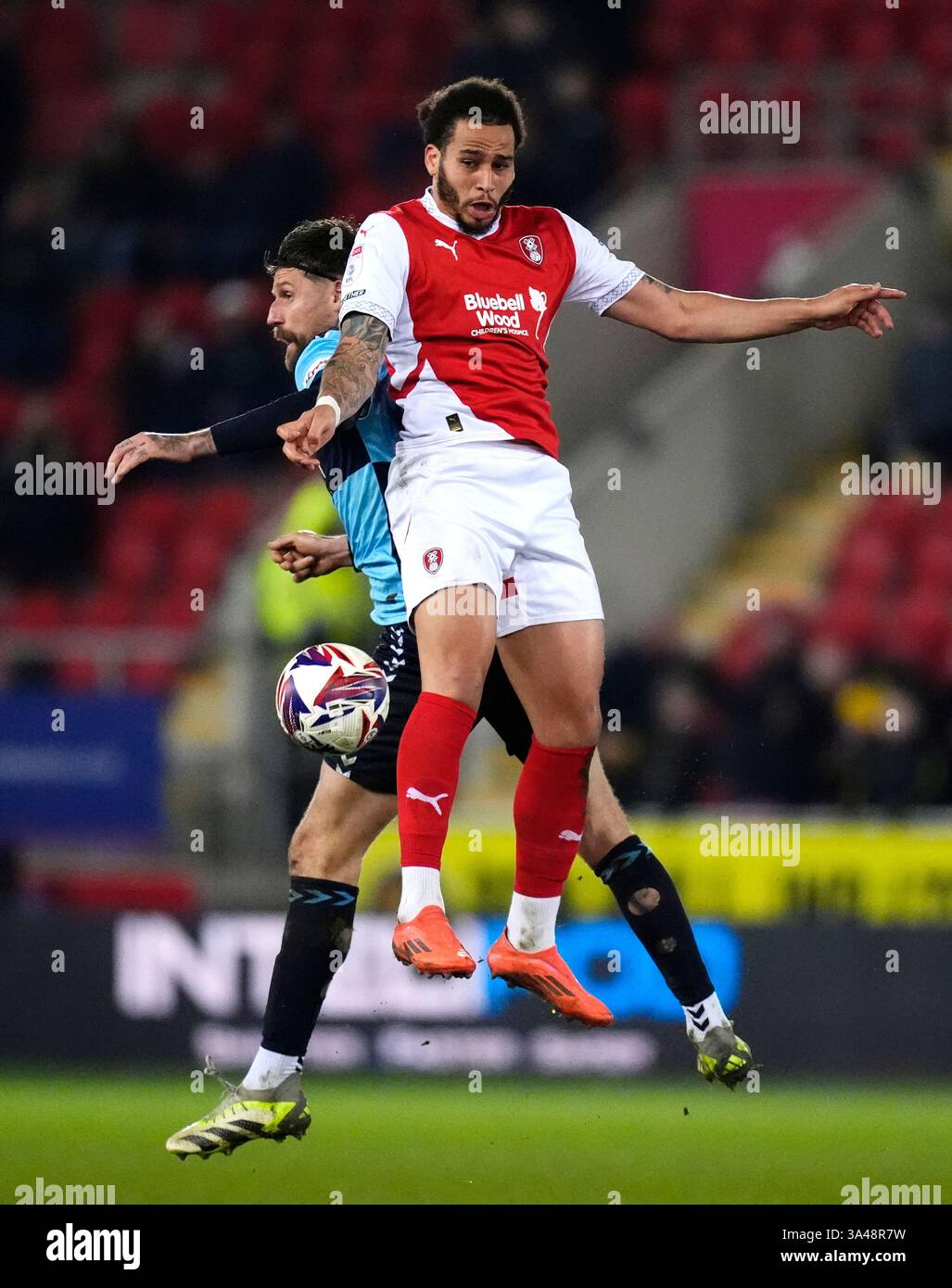 Wycombe Wanderers' Sonny Bradley and Rotherham United's Sam Nombe ...