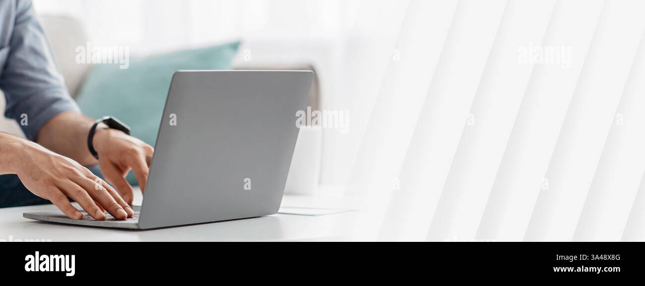 Unrecognizable man working on pc, typing text or programming code on computer keyboard Stock ...