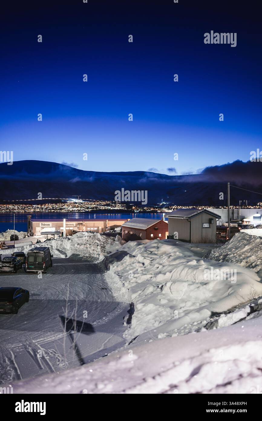 City view of Tromso at twilight in the polar night, arctic Norway Stock ...