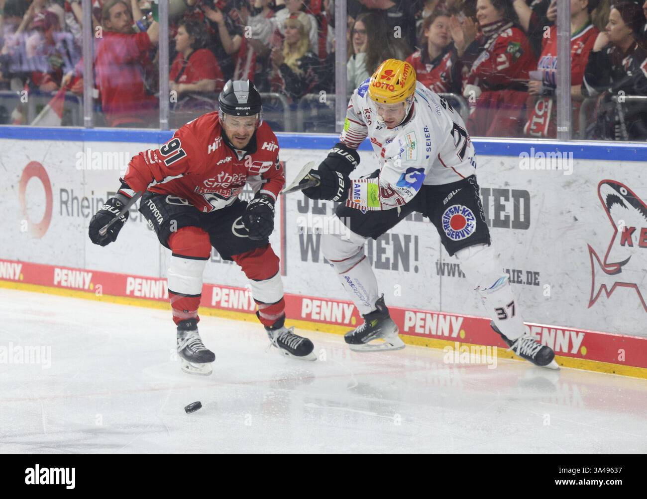 Koeln, Deutschland. 18th Mar, 2025. v.l. Moritz Mueller (Koelner Haie ...