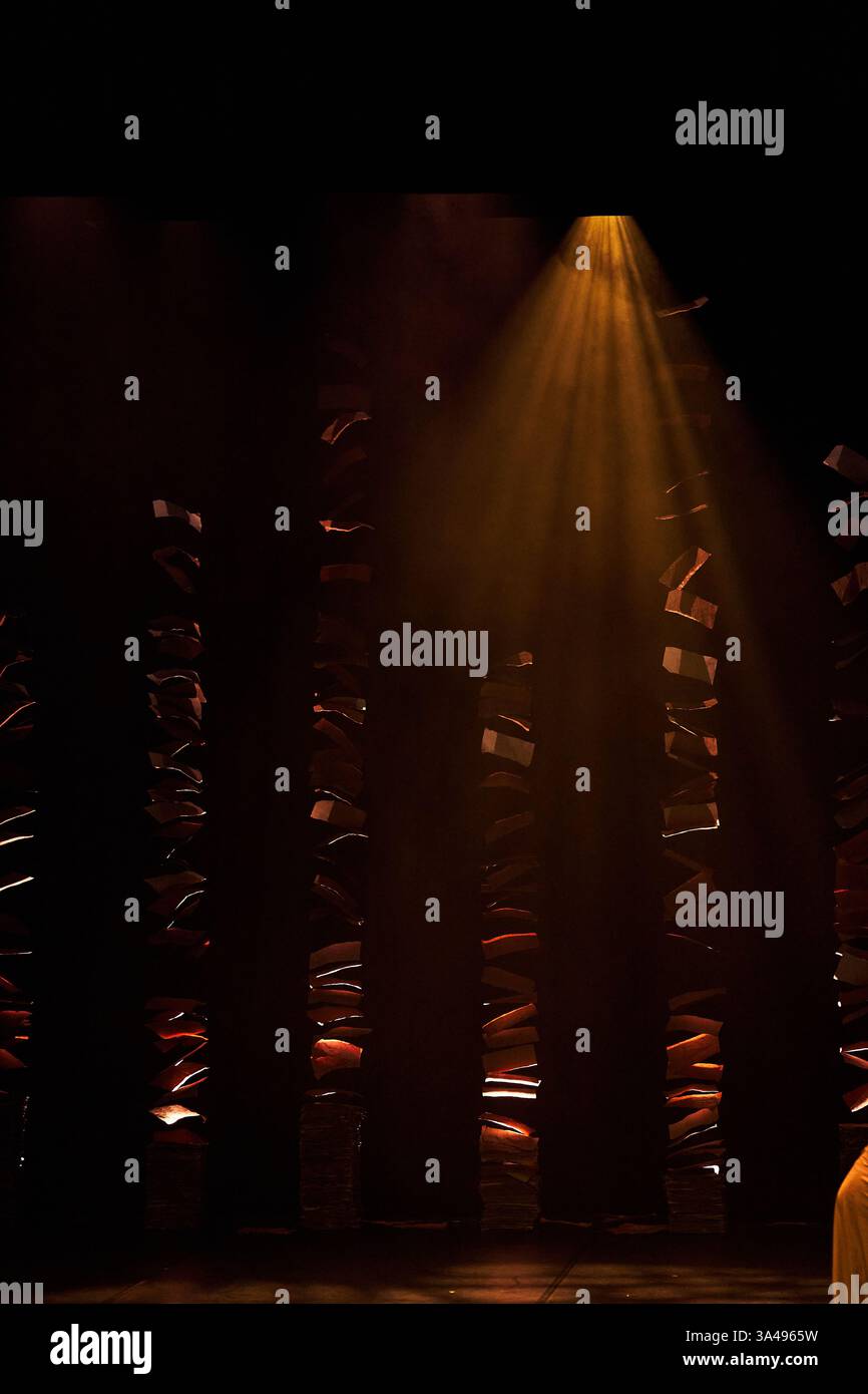 Spotlights illuminate empty stage brown background Stock Photo - Alamy