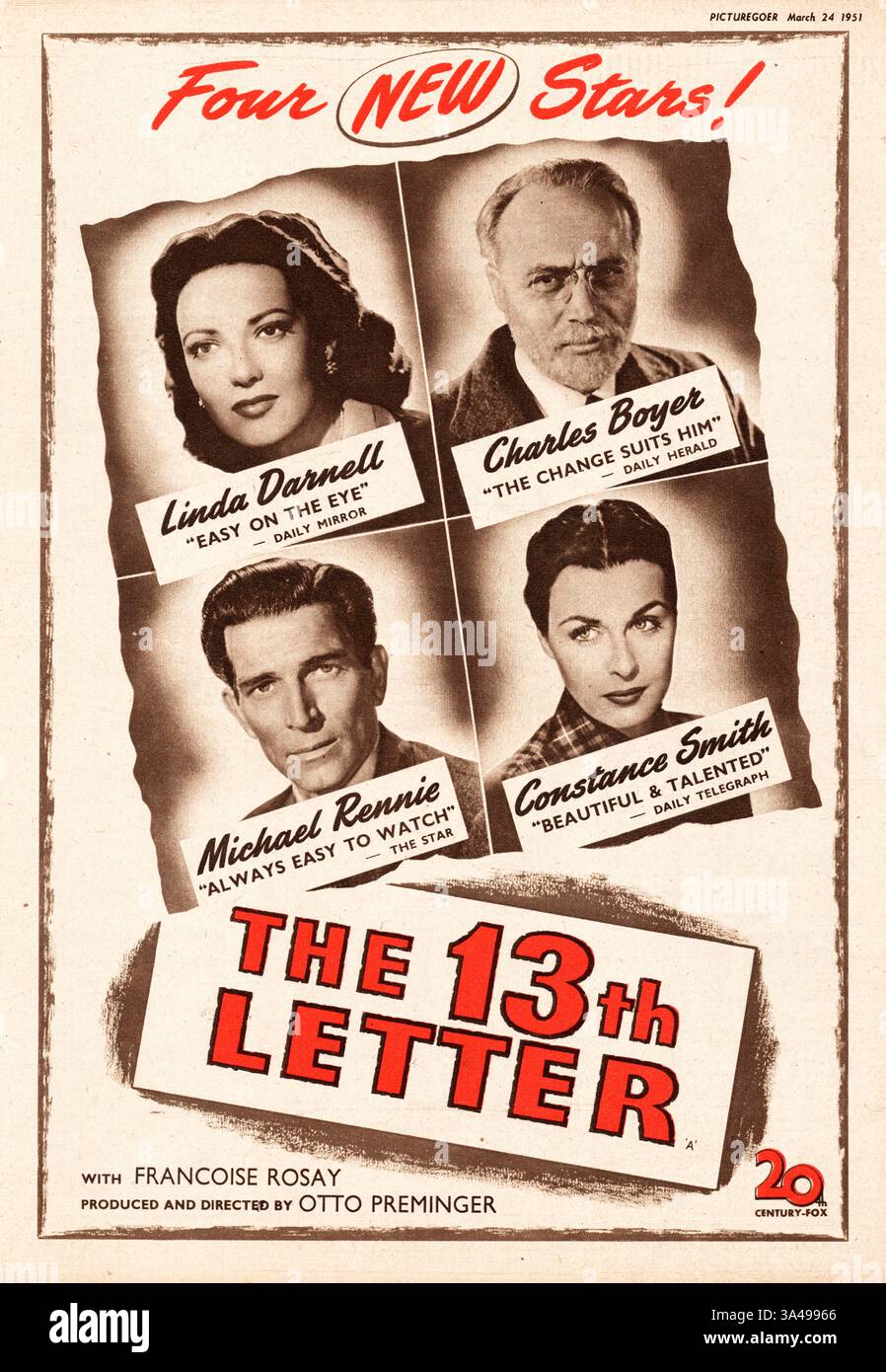 1951 Picturegoer film advert The 13th Letter Stock Photo - Alamy