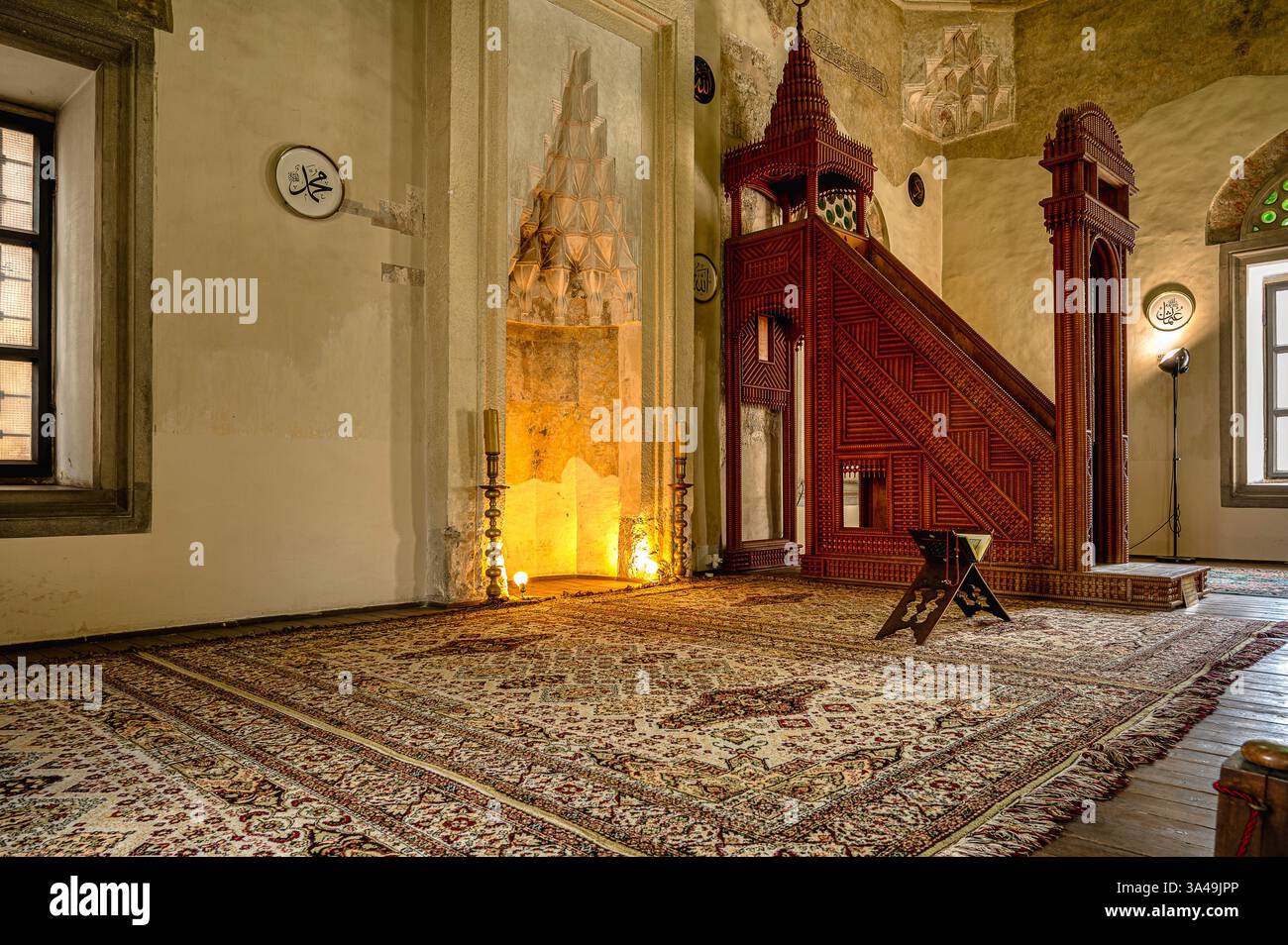 rugs and pulpit in the Mosque of Pasha Yakovali Hasan in Pecs, Hungary ...