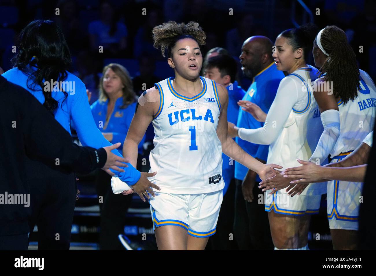 UCLA Bruins guard Kiki Rice (1) is introduced during a NCAA women's ...