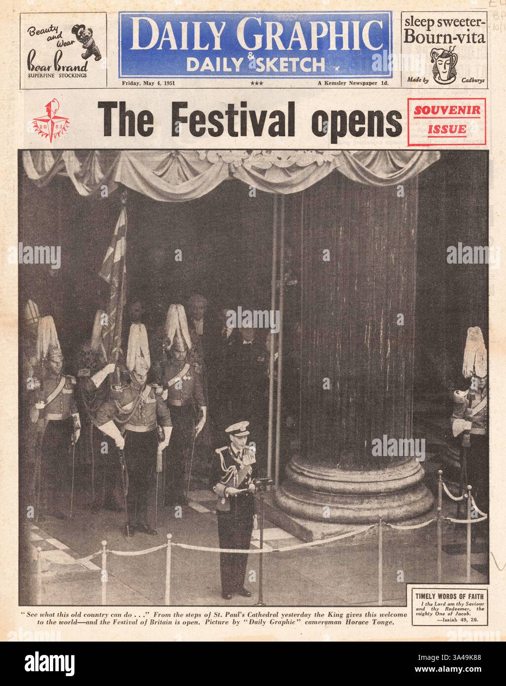 1951 Daily Graphic front page reporting the Festival of Britain Stock ...