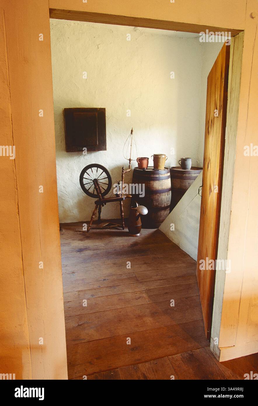 Interior view; spinning wheel; Hans Herr House; oldest structure ...