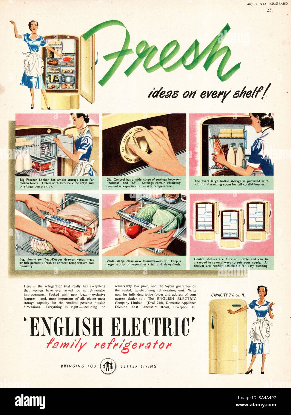 1952 uk advert english electric refrigerator hi-res stock photography ...