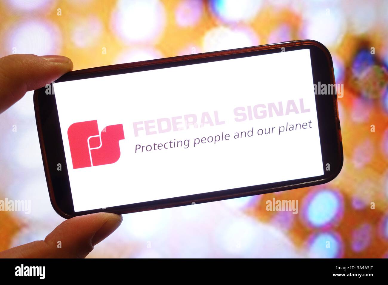 In this photo illustration, the Federal Signal company logo is seen ...