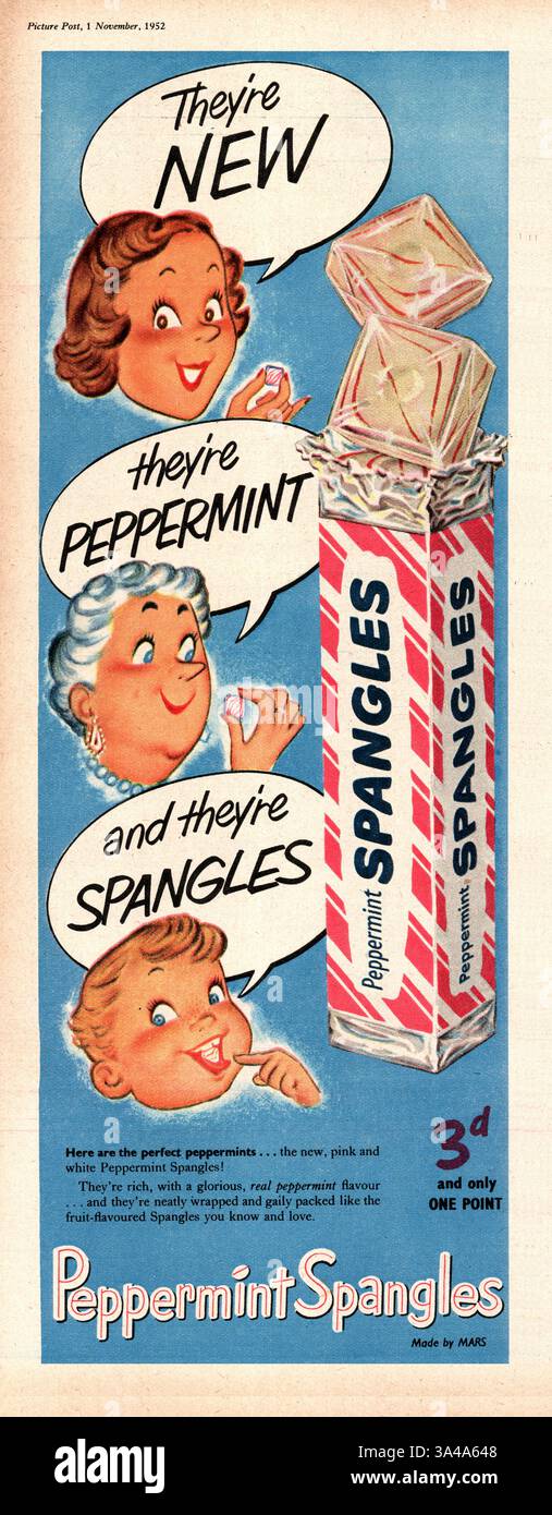 1952 uk advert spangles sweets hi-res stock photography and images - Alamy