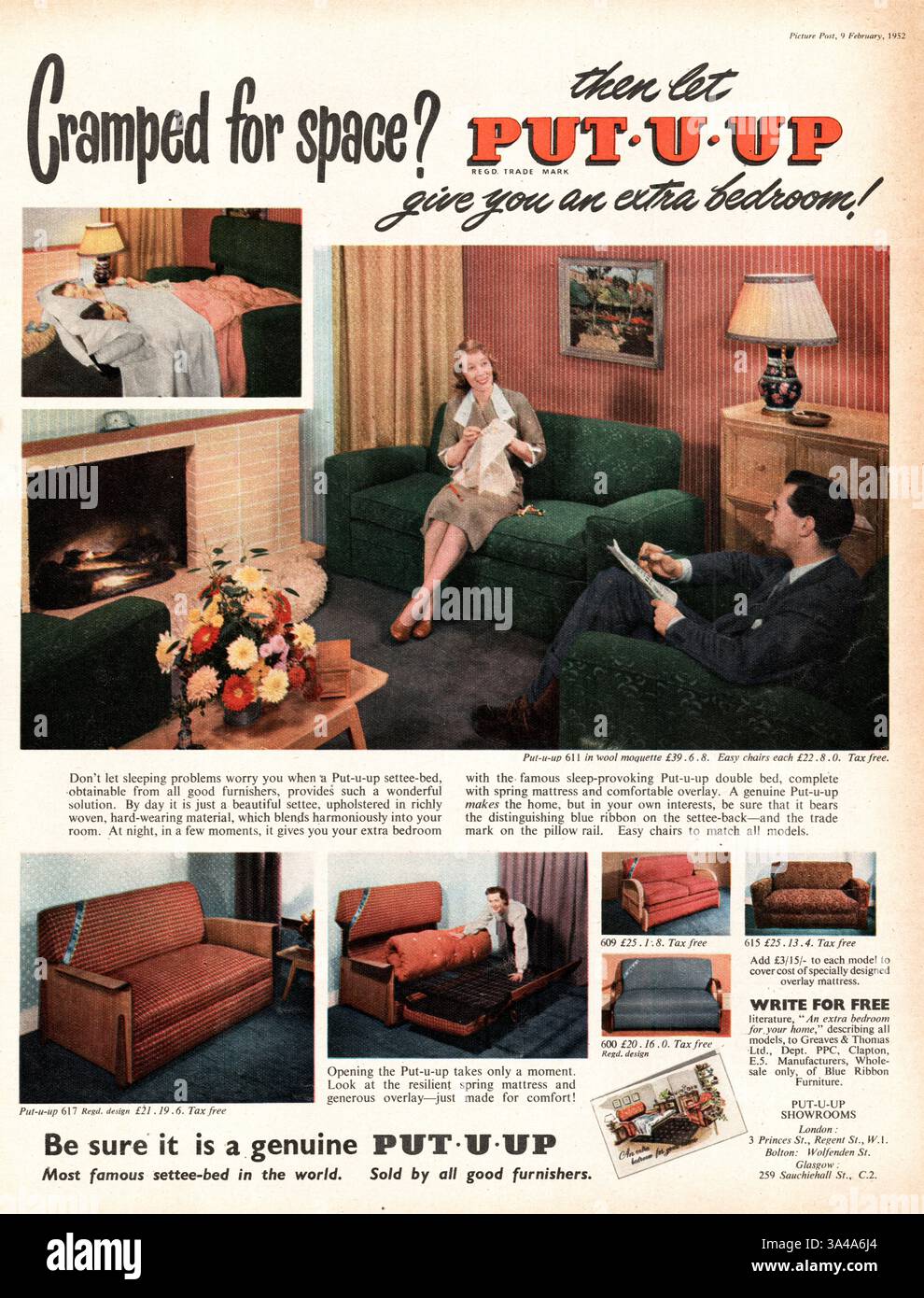 1952 uk magazine advert put u up settee bed hi-res stock photography ...