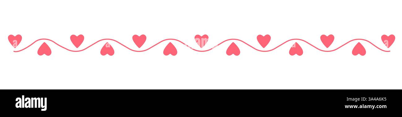 Hearts and curly line doodle style hand drawn divider, simple lineart ...