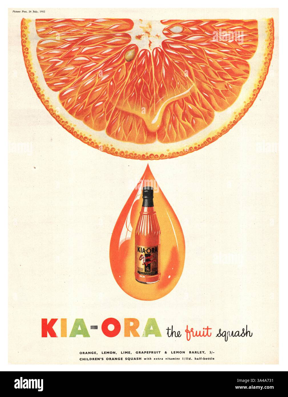 1952 uk advert kia ora fruit drink hi-res stock photography and images - Alamy