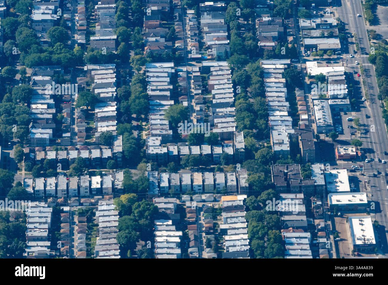 Chicago, Illinois, USA - Aerial photograph of a neighborhood of row ...