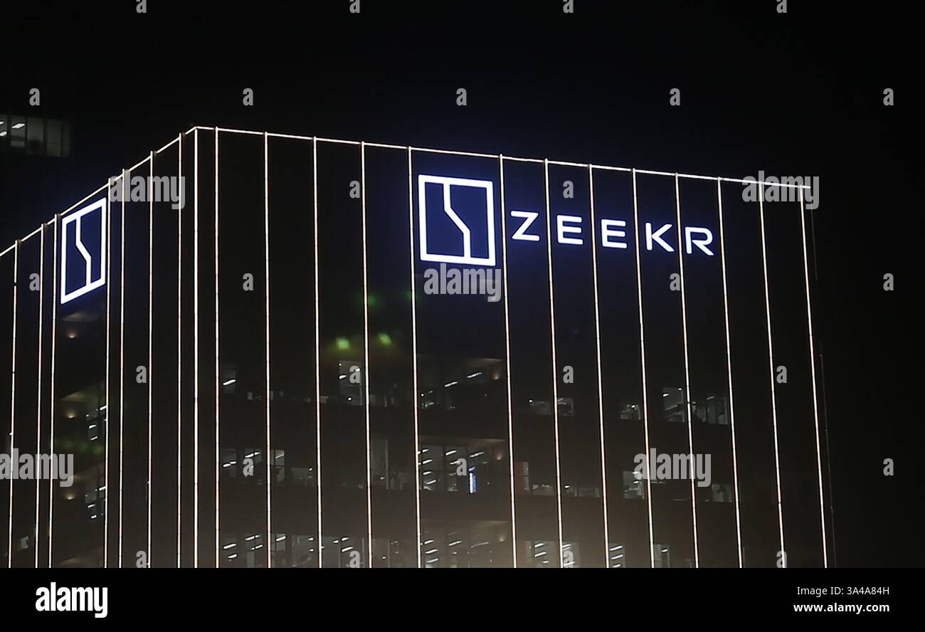 A night view of the office building of ZEEKR, a high-end smart electric ...