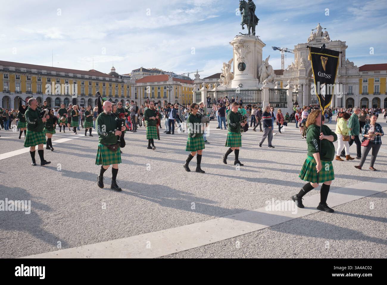 St. Patrick's day celebration parade - musicians in Irish kilts with ...