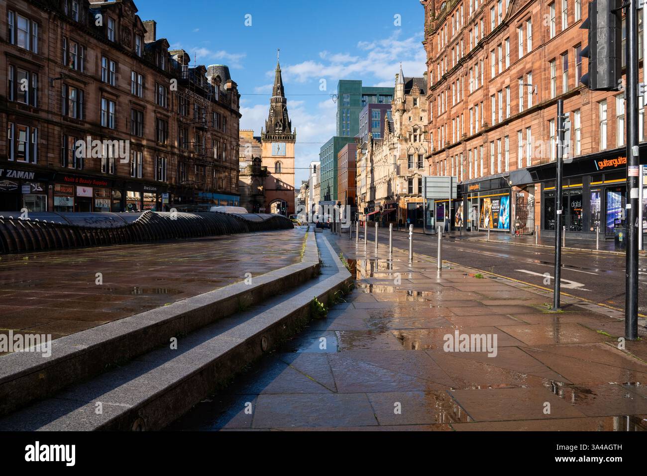 A Vibrant Glasgow Street Scene After Rain, Showcasing Historic and ...