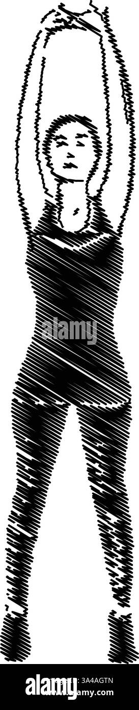 A stylized sketch of a woman performing a stretching exercise. Perfect ...